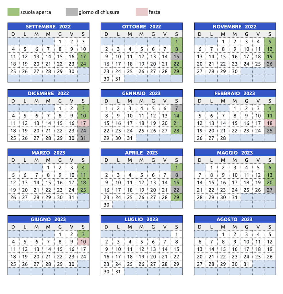 Calendario 2022-2023 | Scuola PIB